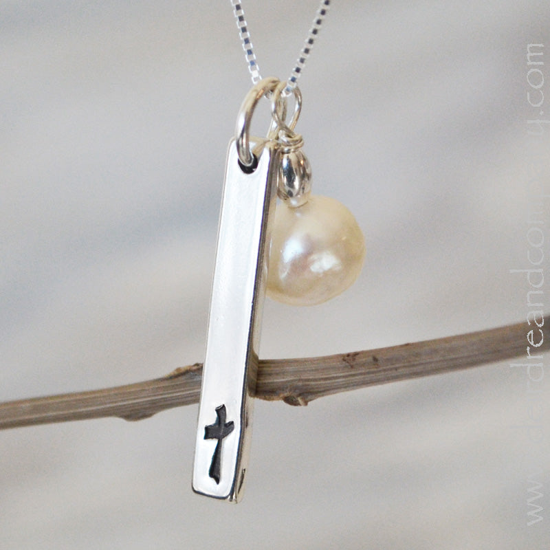 Grace Cross and Pearl Blessing Bar Necklace in Sterling – Deirdre & Company